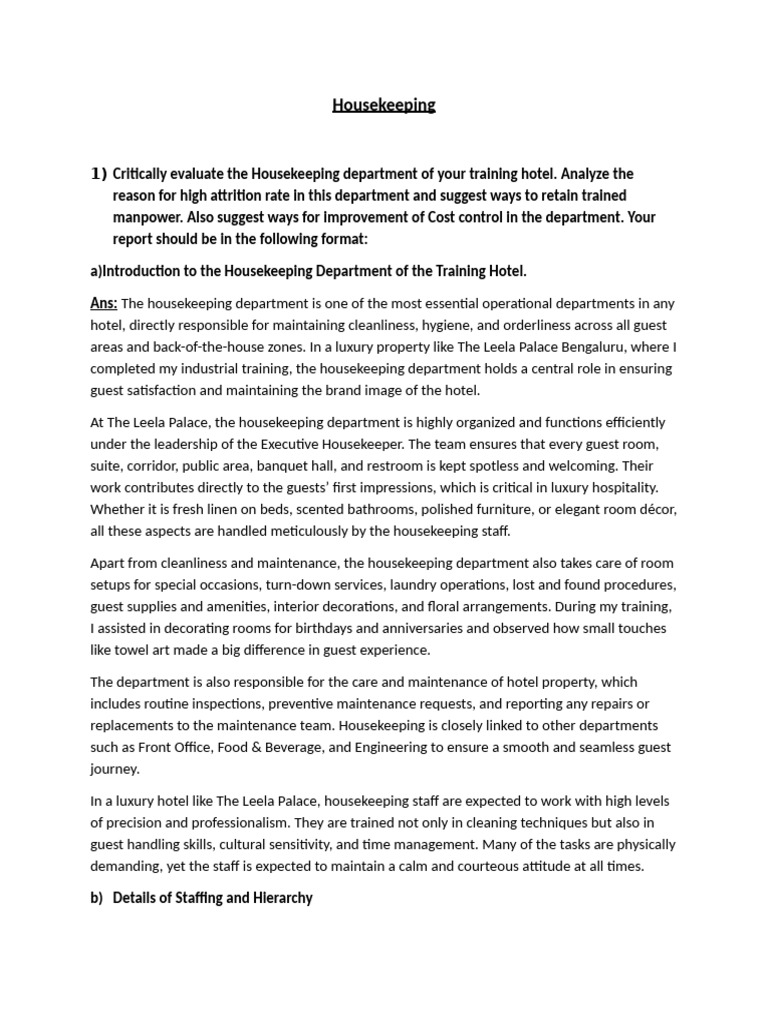 Housekeeping - Assignment (Luna Ligira) | PDF | Performance Appraisal ...