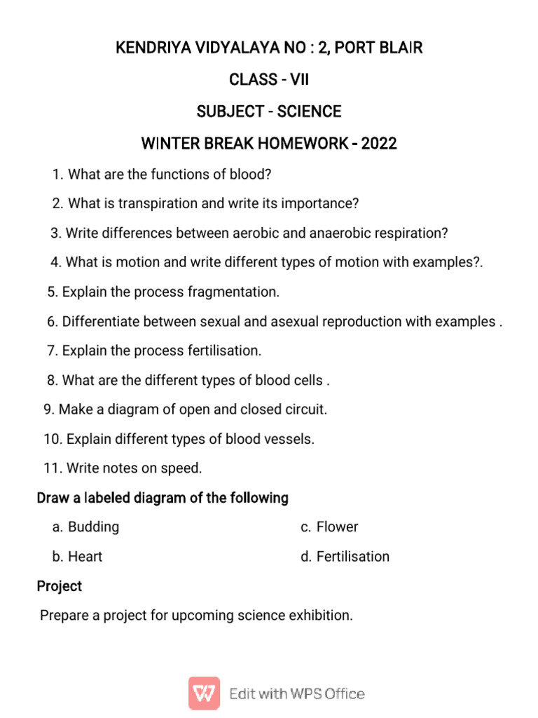 Class VII Science Winter Homework 2022 | PDF