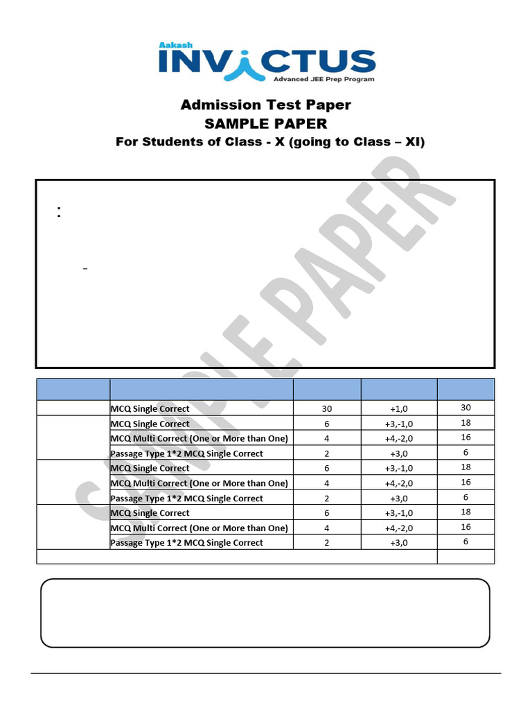 Class X Admission Test Sample Paper | PDF | Chemistry