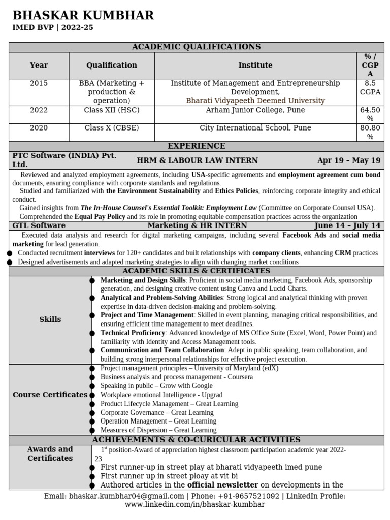 Resume Template For Freshers | PDF | Business