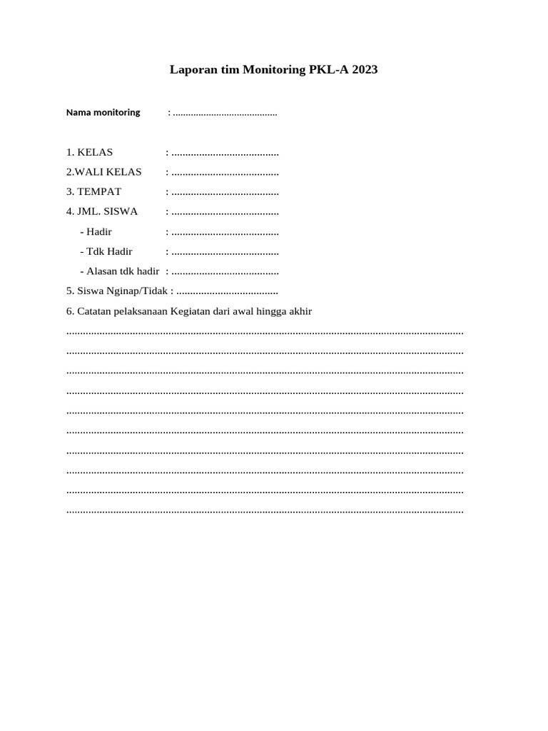 Laporan Monitoring PKL-A 2023 | PDF