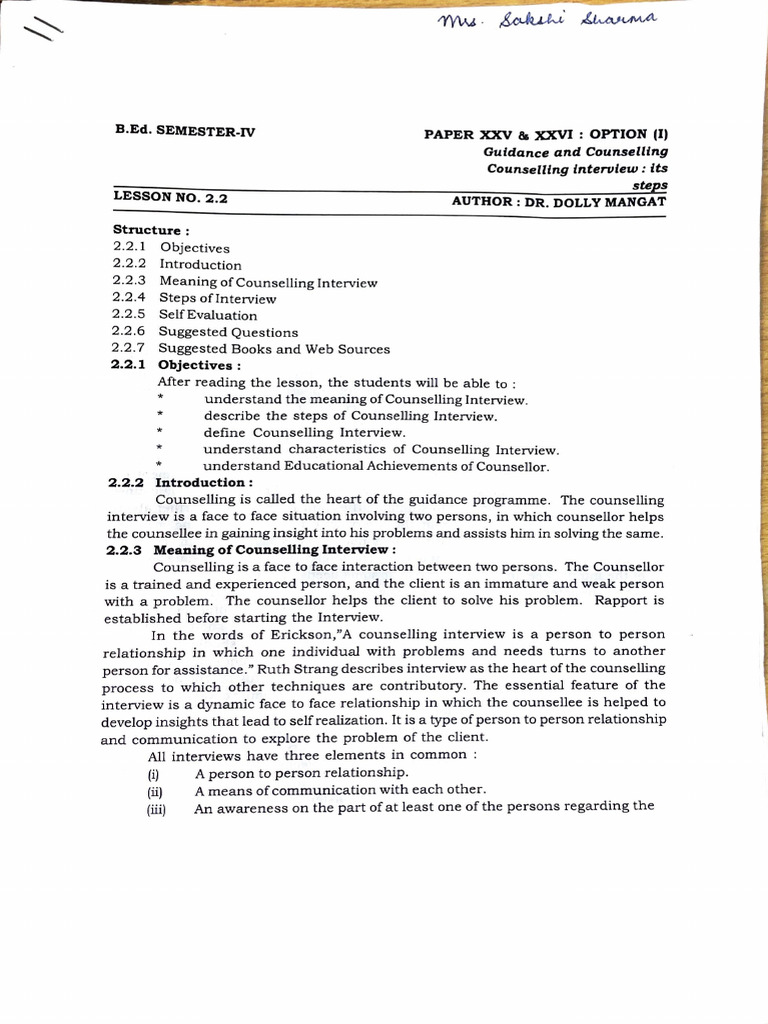 counselling interview and its steps | PDF