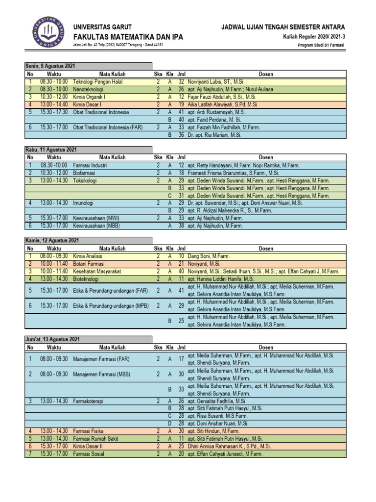 Jadwal UTS SA 2020-2021 | PDF