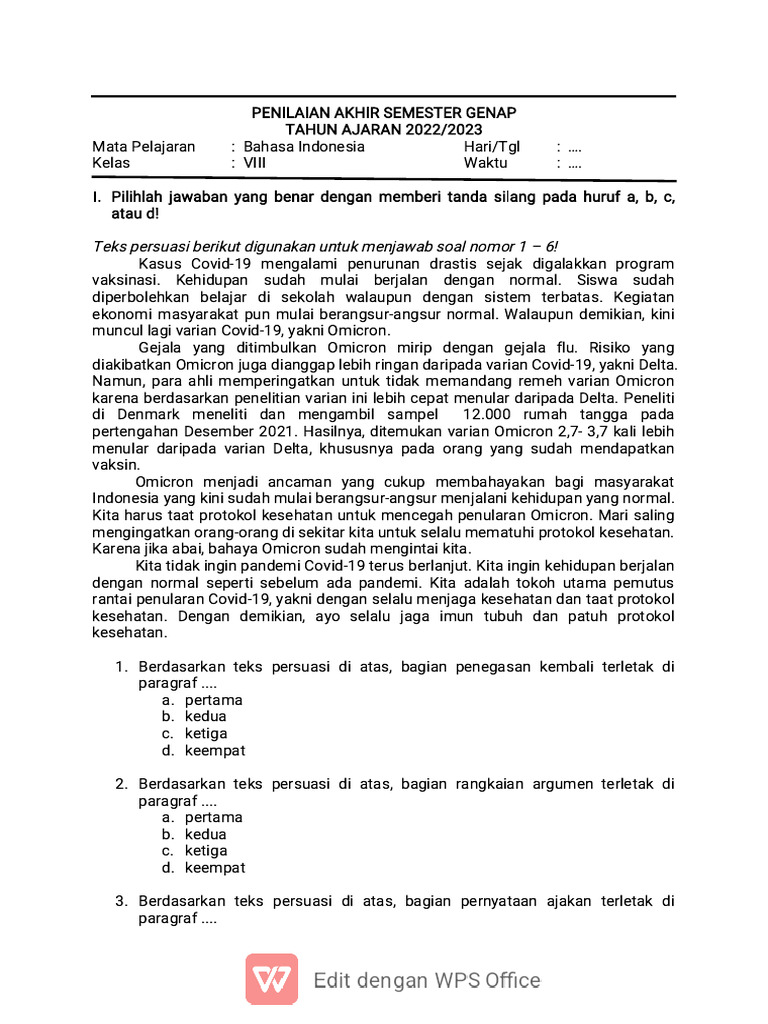 Soal PAS II BI Kelas 8 | PDF