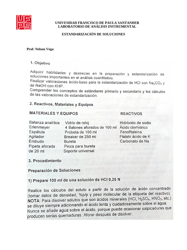Labortorio Estandariacion de Soluciones | PDF