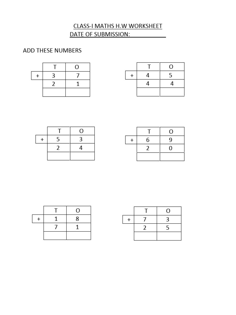 CBSE Class 1 Maths Practice Worksheets (87) - Addition | PDF
