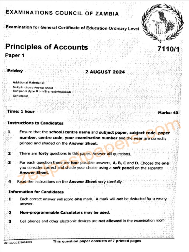 Watermarked - Accounts Paper 1 2024 GCE G12 | PDF