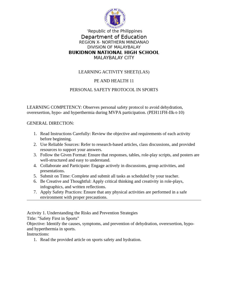Science LEARNING ACTIVITY SHEET | PDF | Hyperthermia | Dehydration