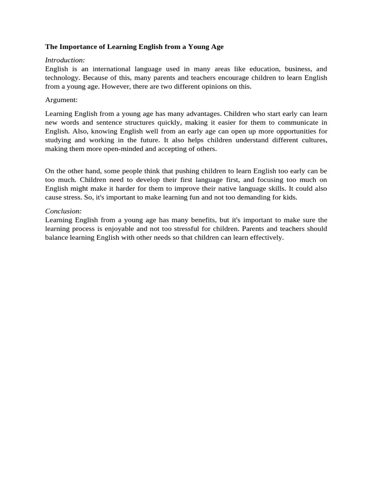 The Importance of Learning English From A Young Age | PDF