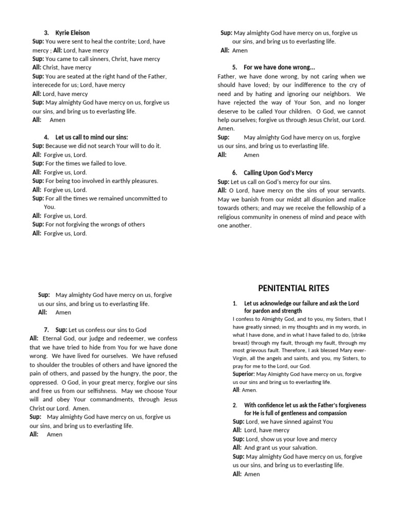 Penitential Rites Booklet Form | PDF | Mercy | Penance