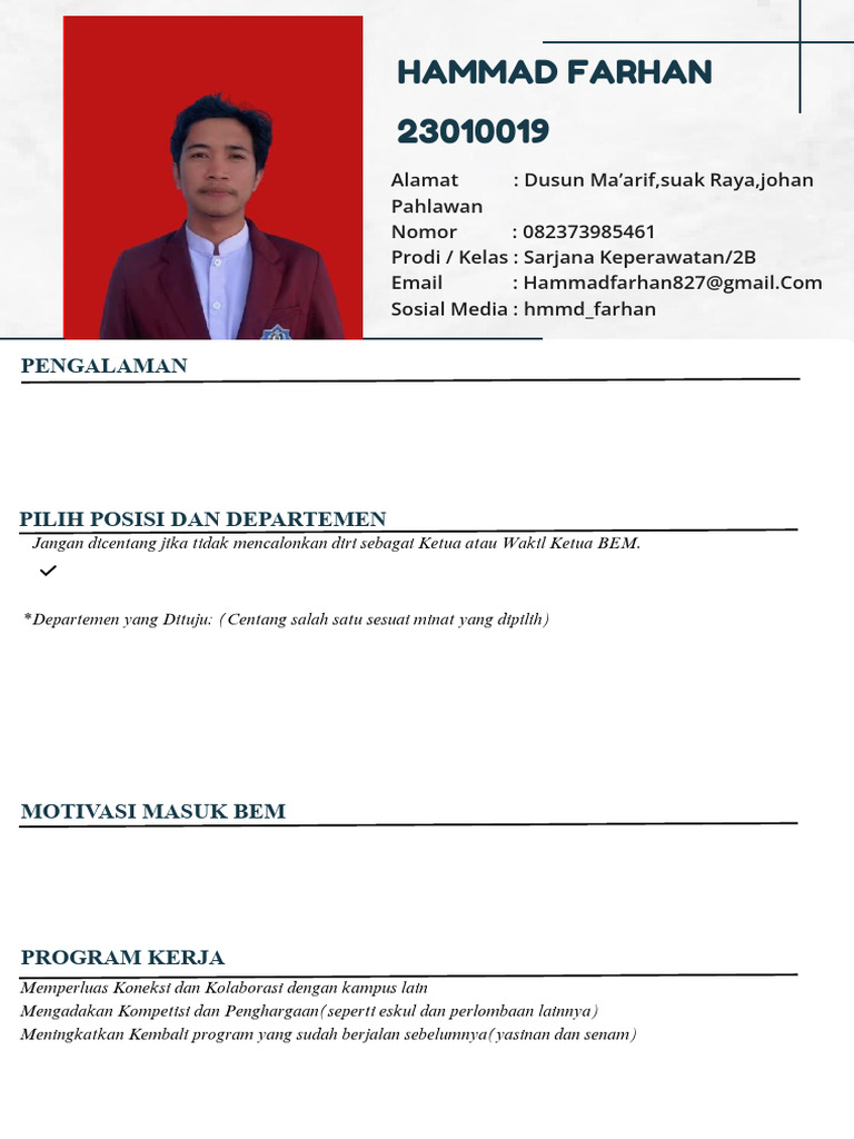 Calon Ketua BEM: Hammad Farhan | PDF