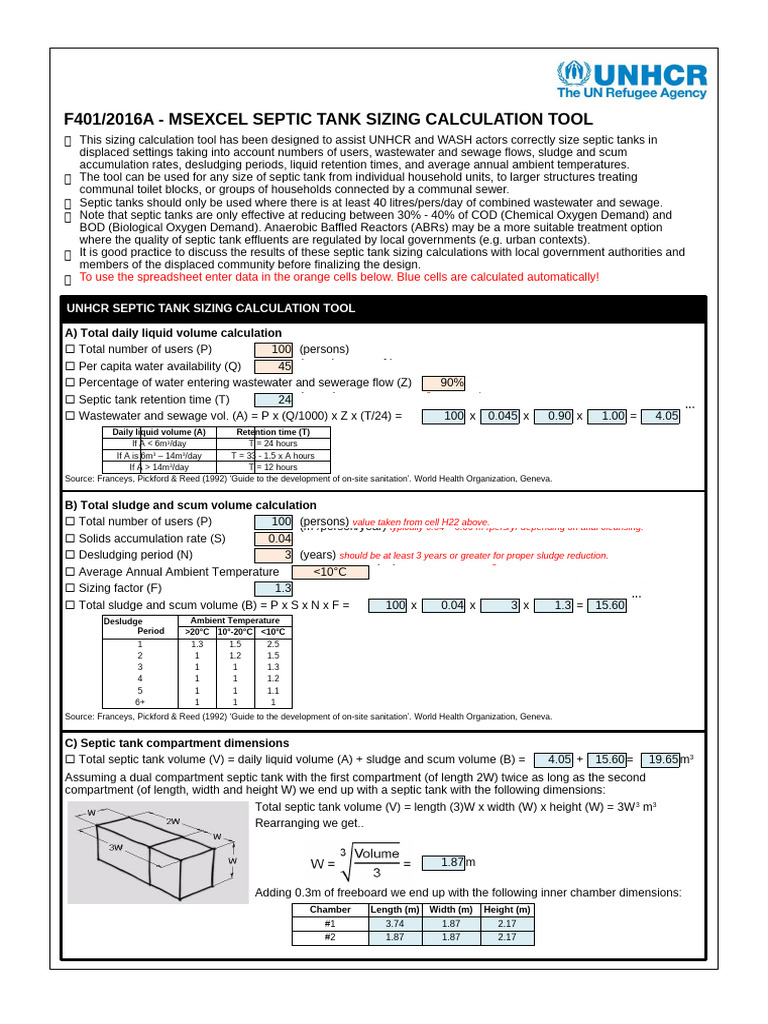 F401-2016a Septic Tank Sizing Spreadsheet (UNHCR, 2016) - Unprotected ...