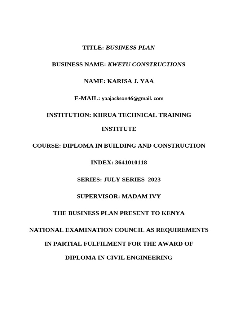 Business Plan Coverpage | PDF