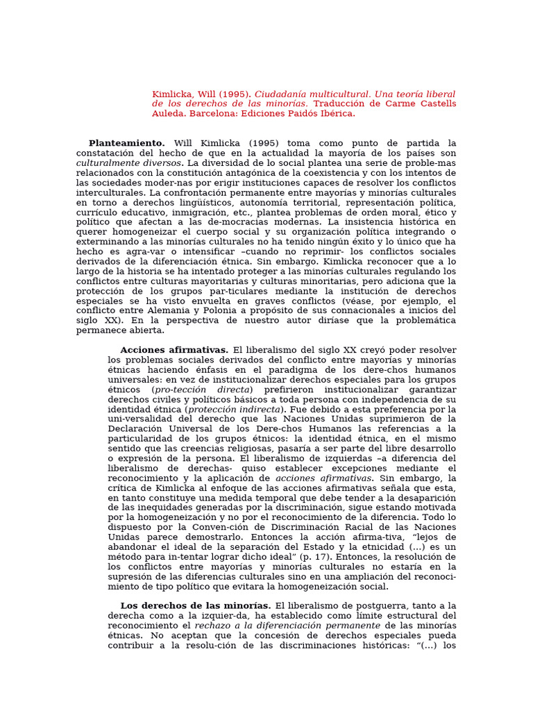 Ciudadanía multicultural y derechos minoritarios | PDF | Grupo ...