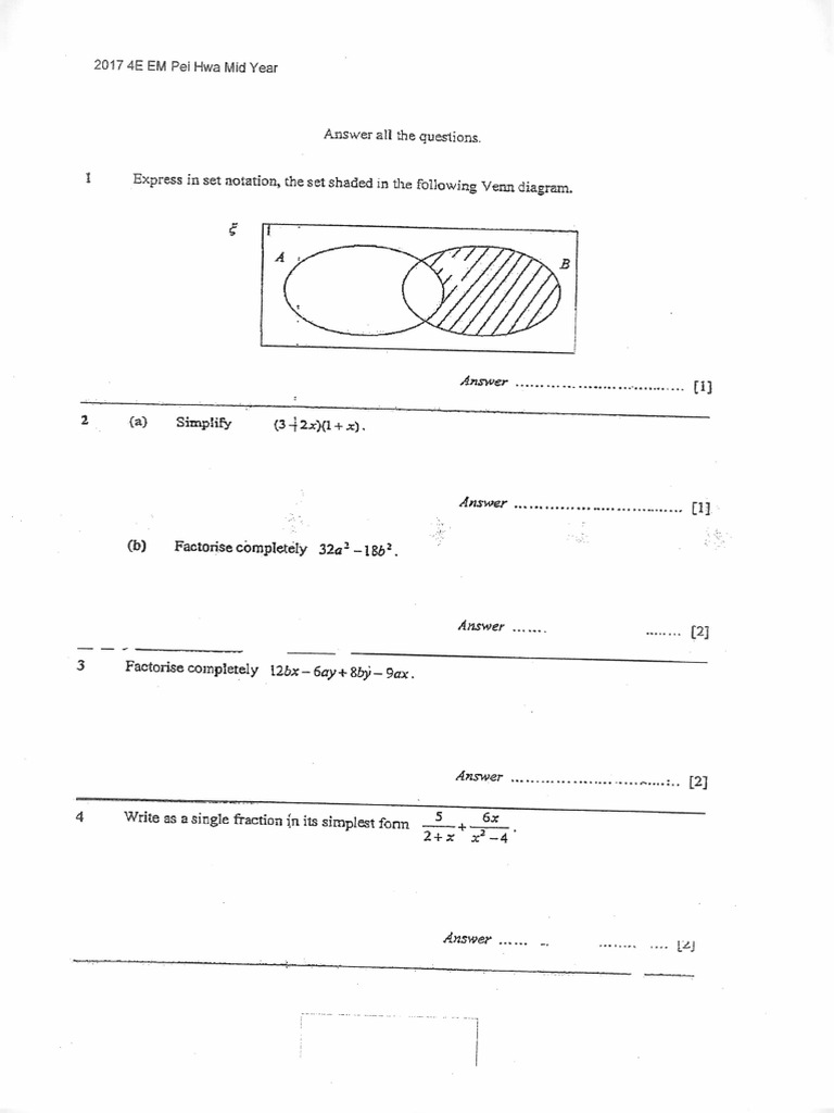 Sec 4 E Math SA1 2017 Pei Hwa | PDF