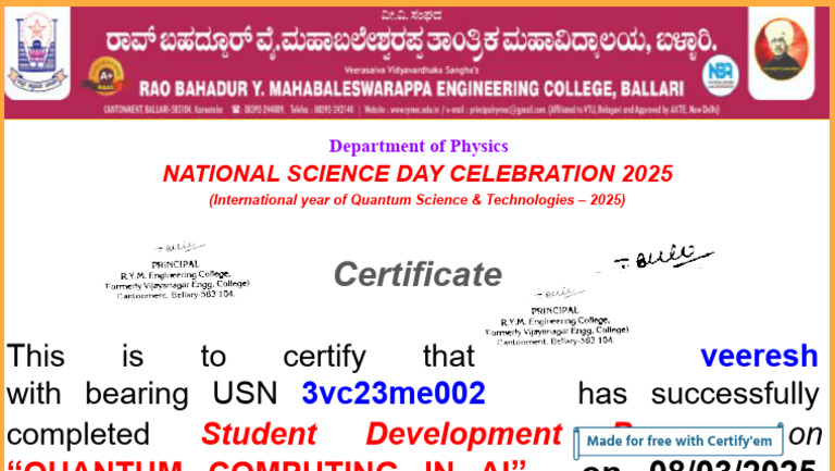 Certificate for veeresh for _QUANTUM COMPUTING IN AI_(Autosaved) | PDF