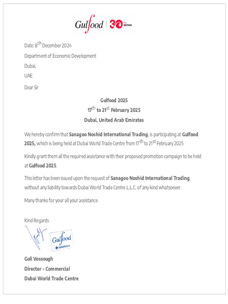 Gulfood 2025 Dubai Economic Department Letter Raffle Promotions | PDF
