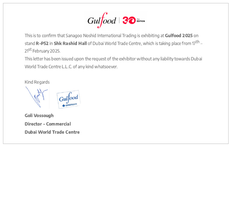 Gulfood 2025 Show Participation Letter | PDF