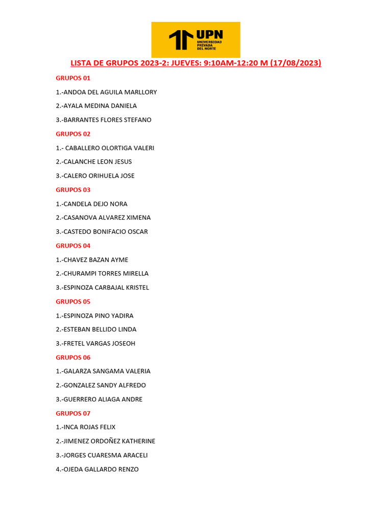 Lista de Grupos Penal 1 2023-2 Upn-1 | PDF