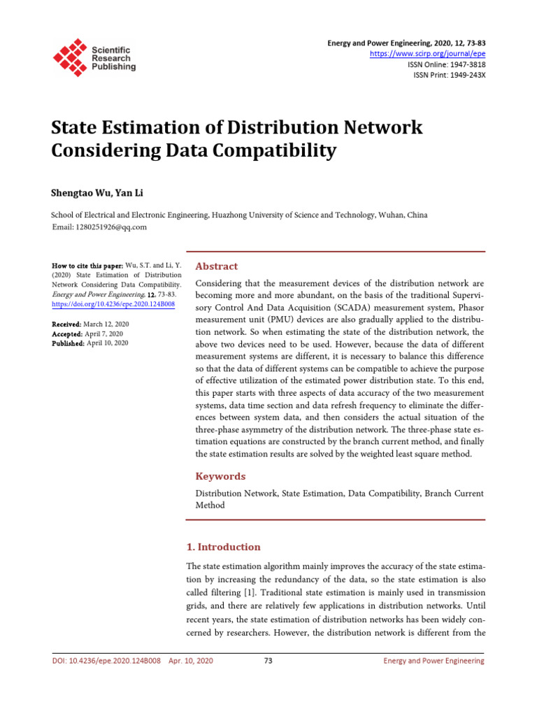 State Estimation of Distribution Network Consideri | PDF | Electricity ...