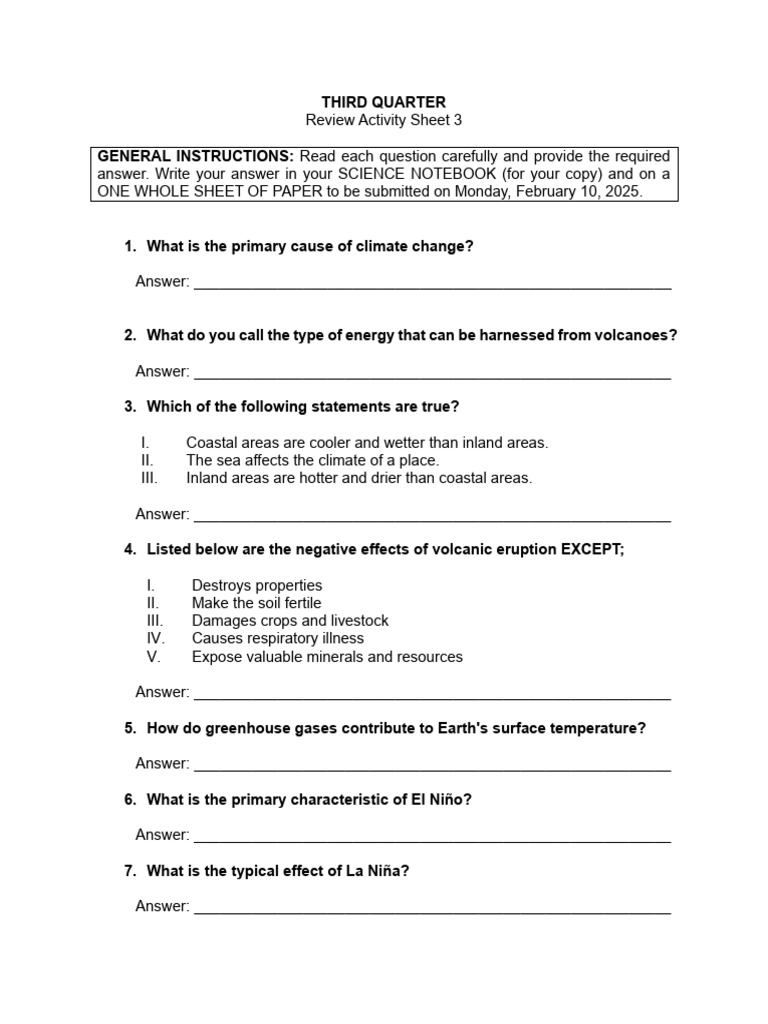 Climate Change and Energy Quiz Sheet | PDF | Volcano | Water