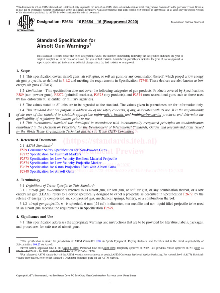 ASTM F2654 16 2020 Preview | PDF | Gun | Specification (Technical Standard)