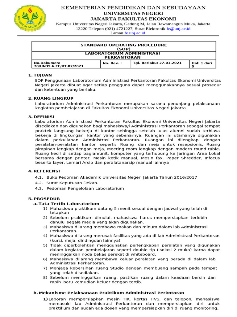 Sop Lab Administrasi Perkantoran 2 | PDF