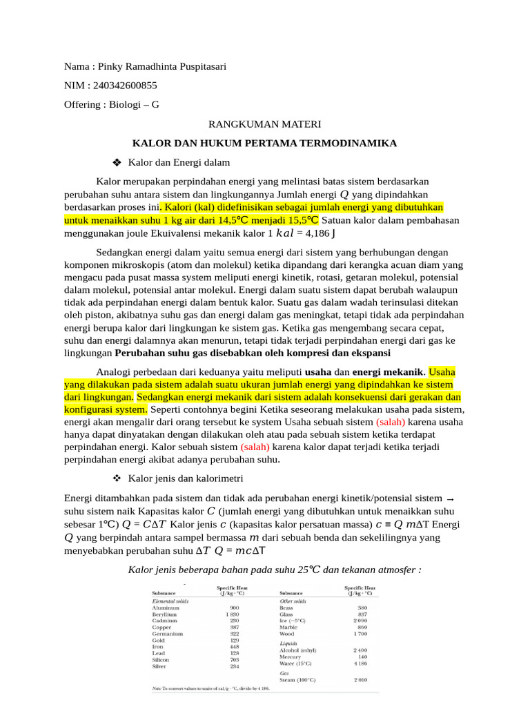 Rangkuman Bab Kalor | PDF