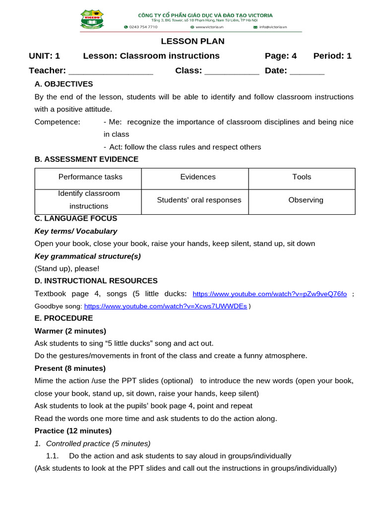 TA1 MNM U1 L0 Classroom Instructions | PDF | Learning | Human Communication