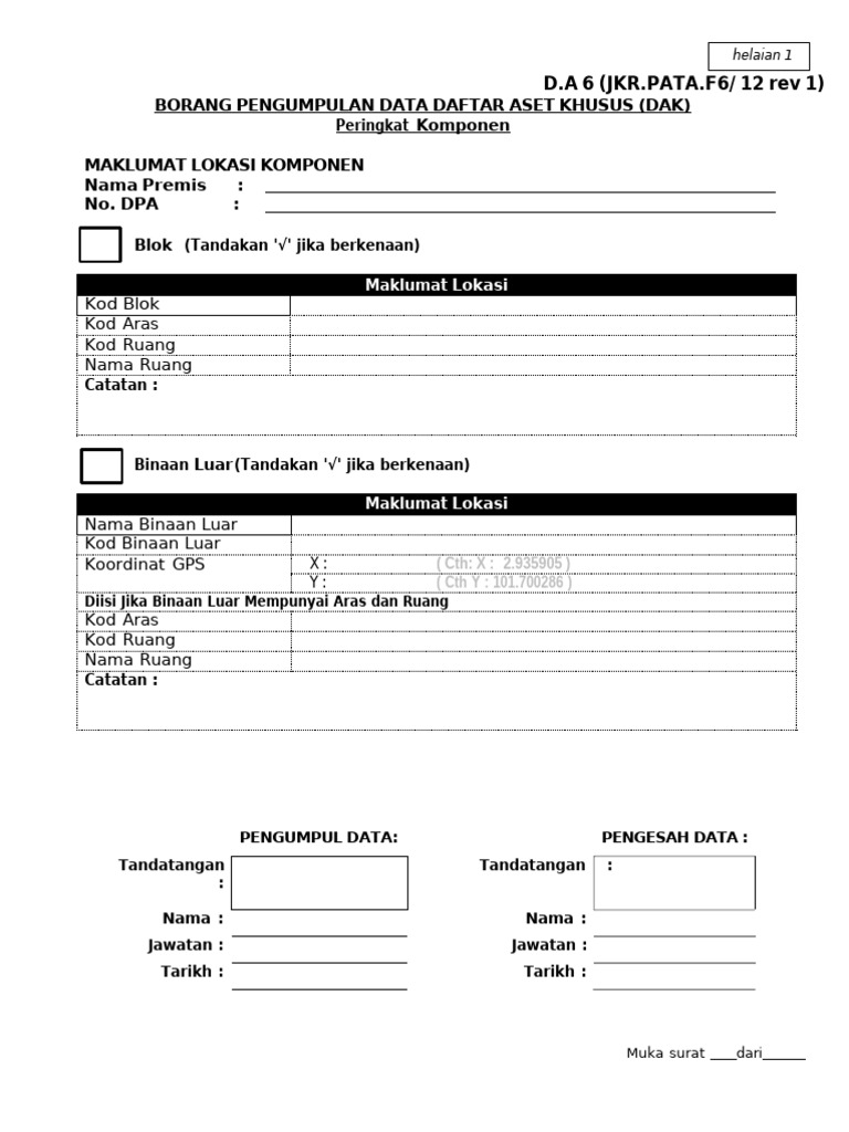 46 DA 6 Daftar Aset Khusus DAK Komponen | PDF