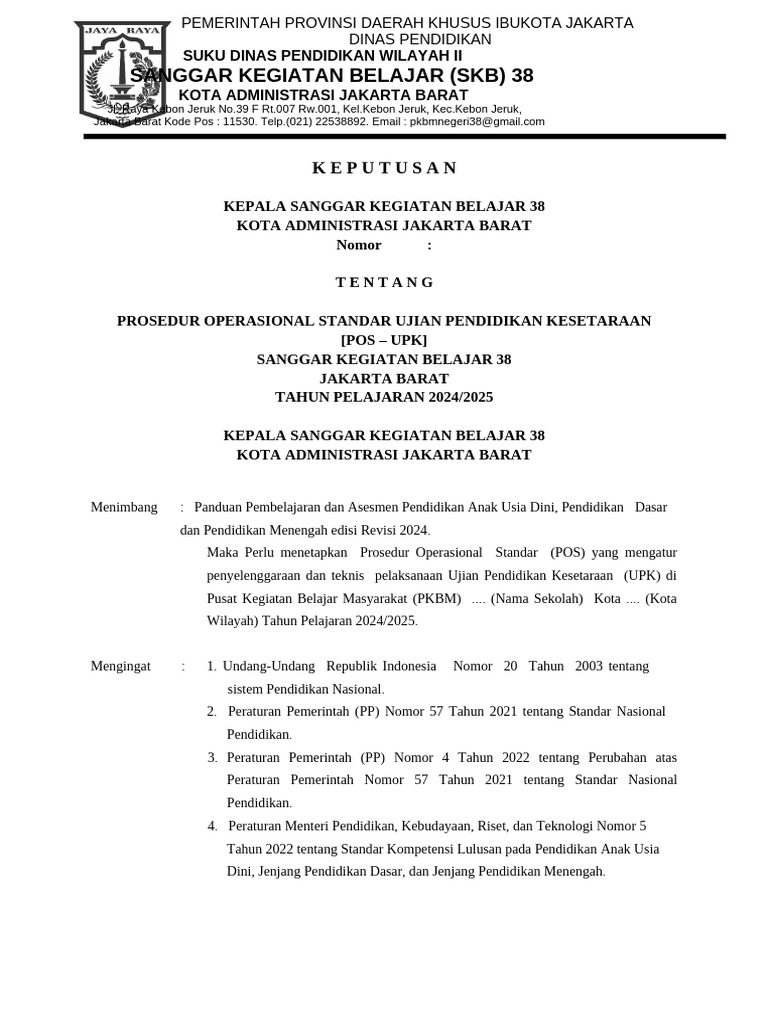 Pos Upk Tahun Pelajaran 2024-2025 Dki Jakarta | PDF