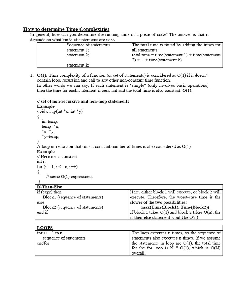 How To Determine Time Complexities | PDF | Control Flow | Logarithm