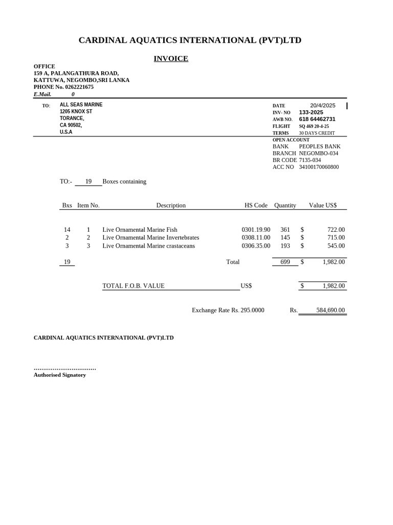 All Seas Local Short Invoice 20-4-25 | PDF
