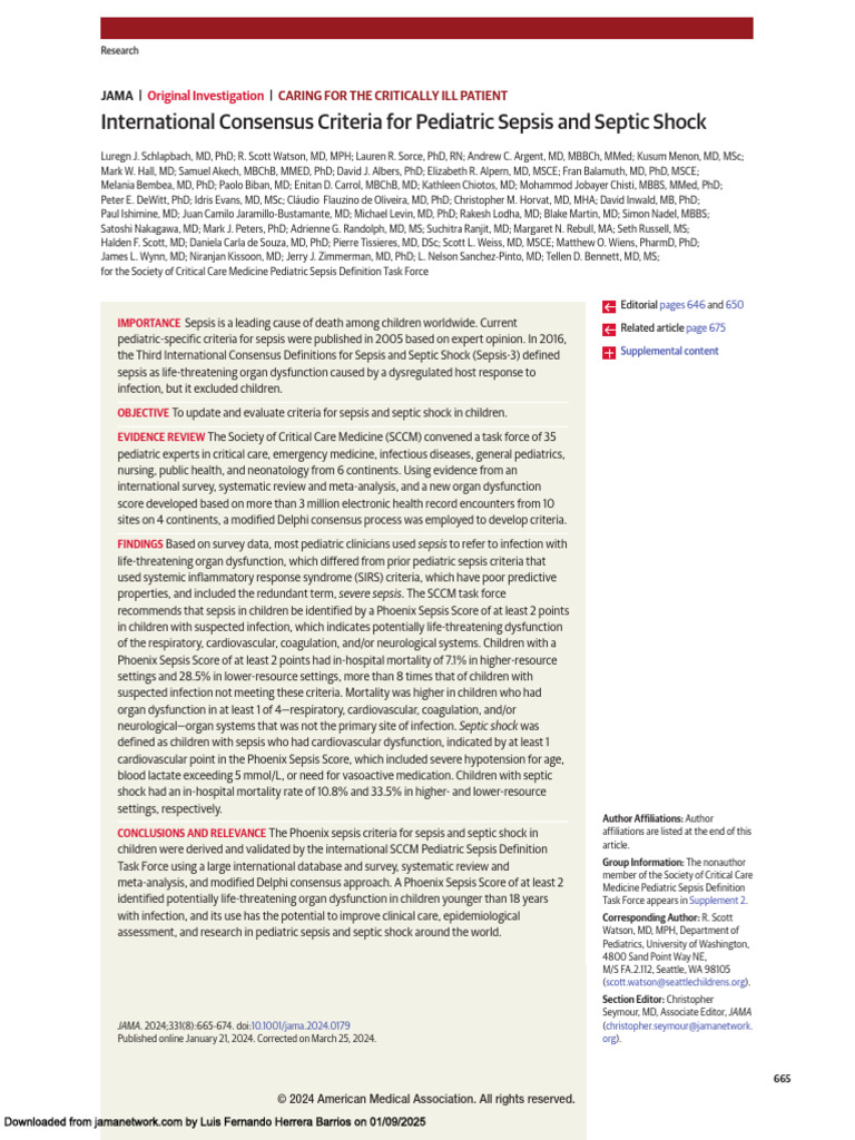 Pediatric Sepsis Criteria Update 2024 | PDF | Sepsis | Shock (Circulatory)