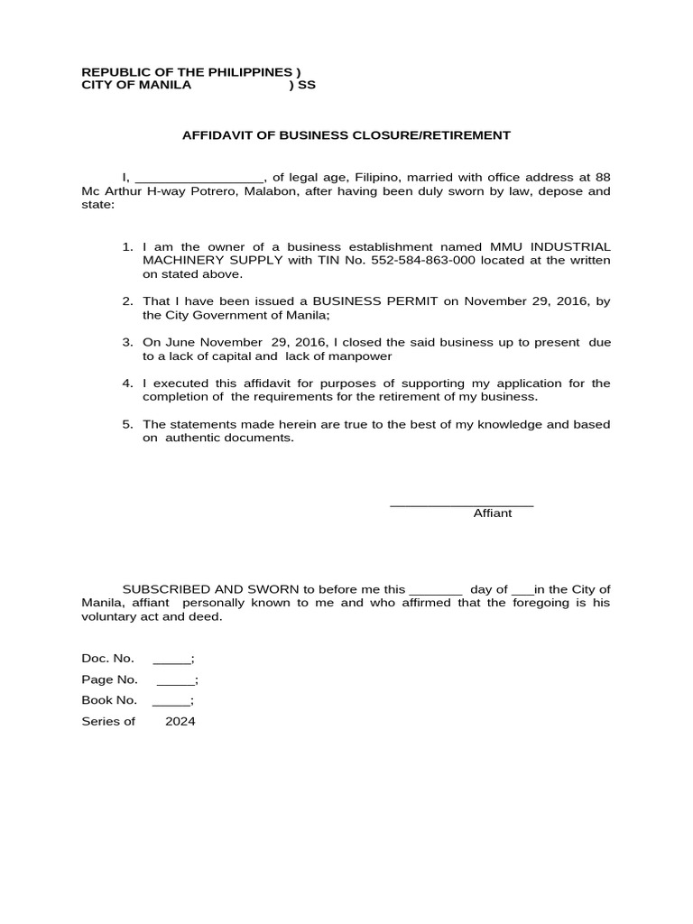Affidavit Business Closure | PDF