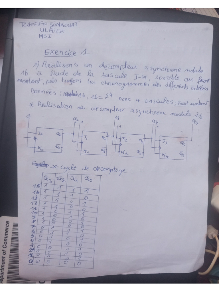 Devoir D'électronique Numérique (Tchoffo Sonkouat Ulrich MSI) | PDF