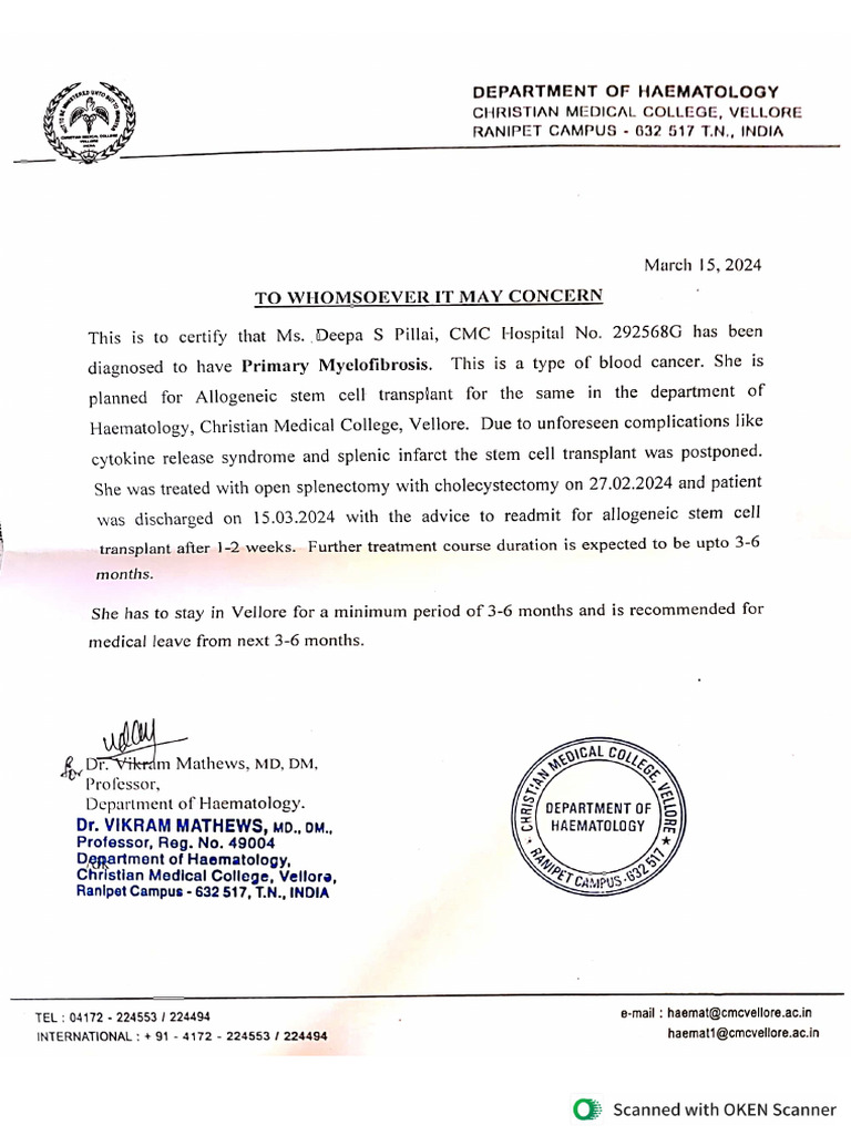 Medical Certificate CMC Vellore | PDF