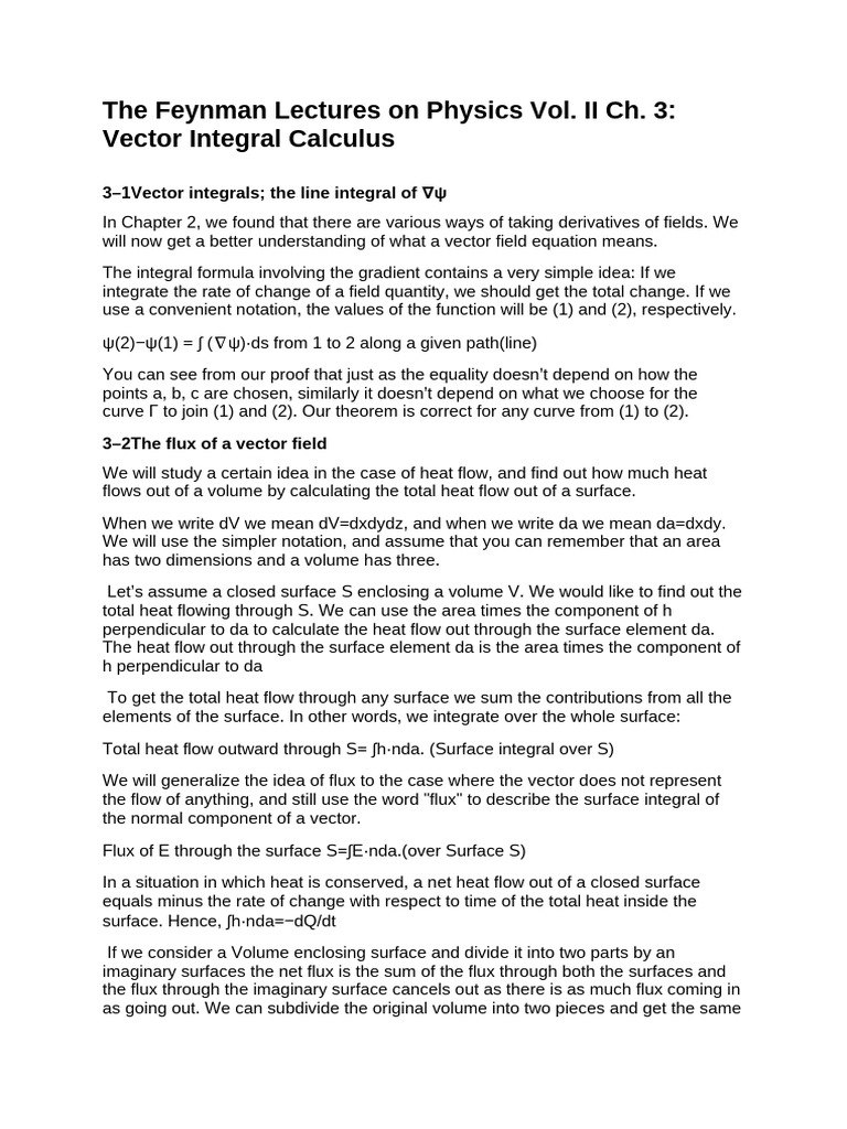 The Feynman Lectures On Physics Vol. II Ch. 3 - Vec-WT - Summaries ...