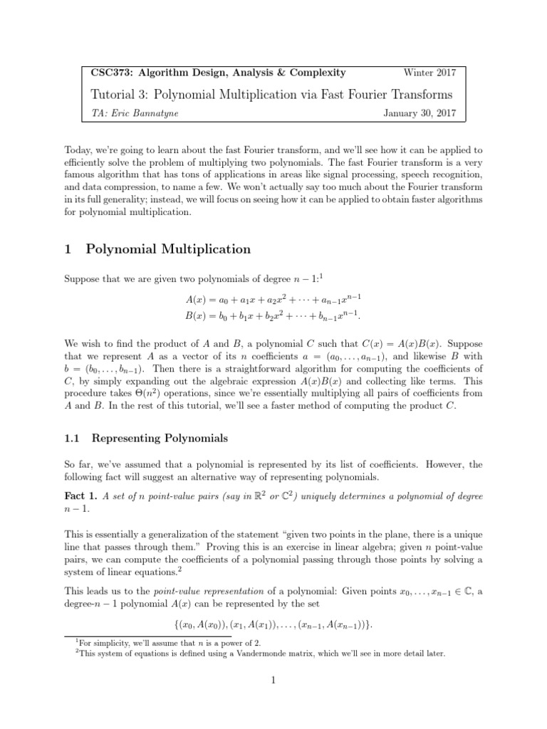 Polynomial Multiplication Via Fast Fourier Transforms | PDF | Polynomial | Discrete Fourier ...