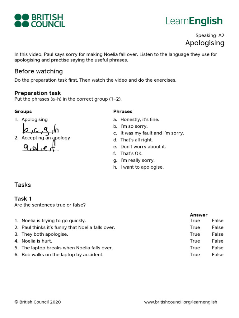 Apologising in English: Key Phrases | PDF