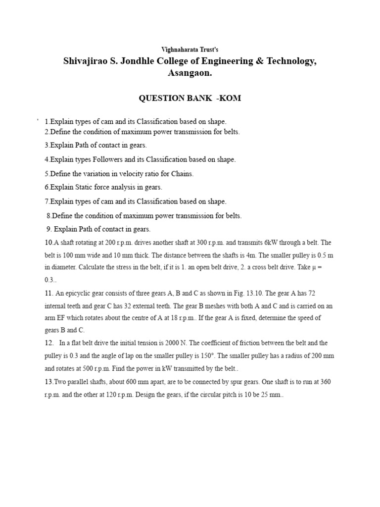 Question Bank-KOM | PDF