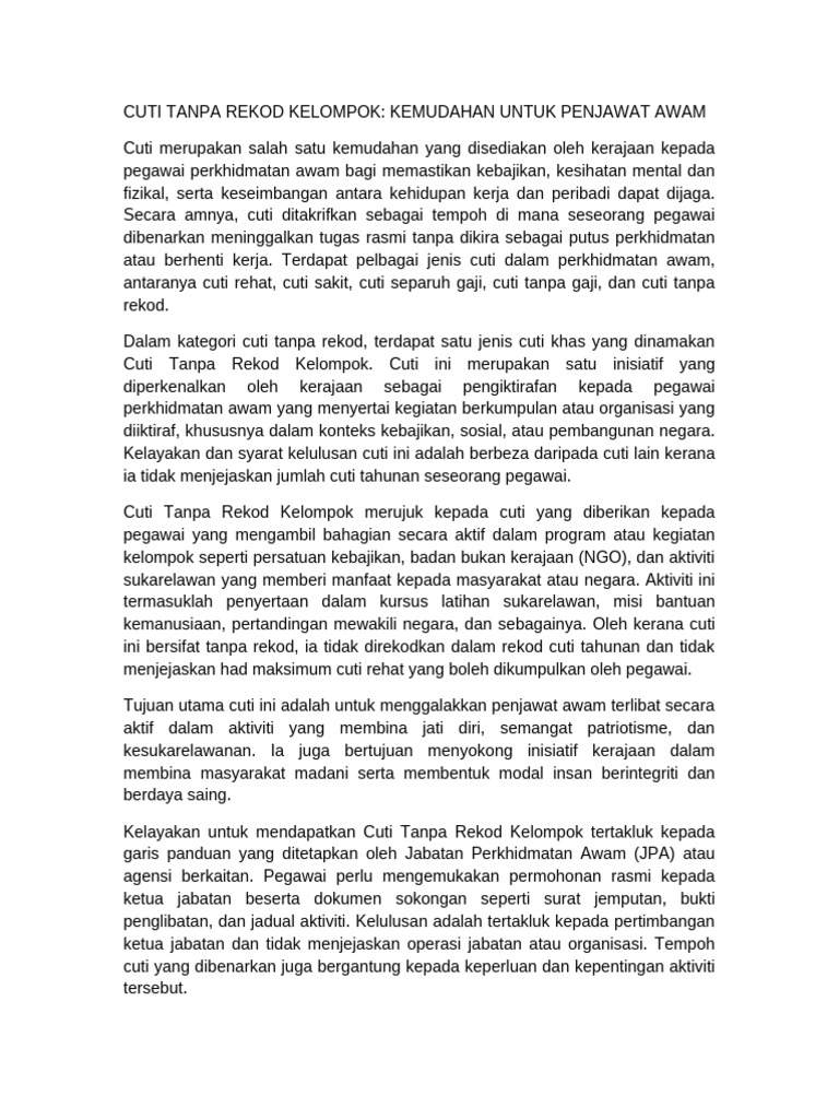 Esei Cuti Tanpa Rekod Kelompok | PDF