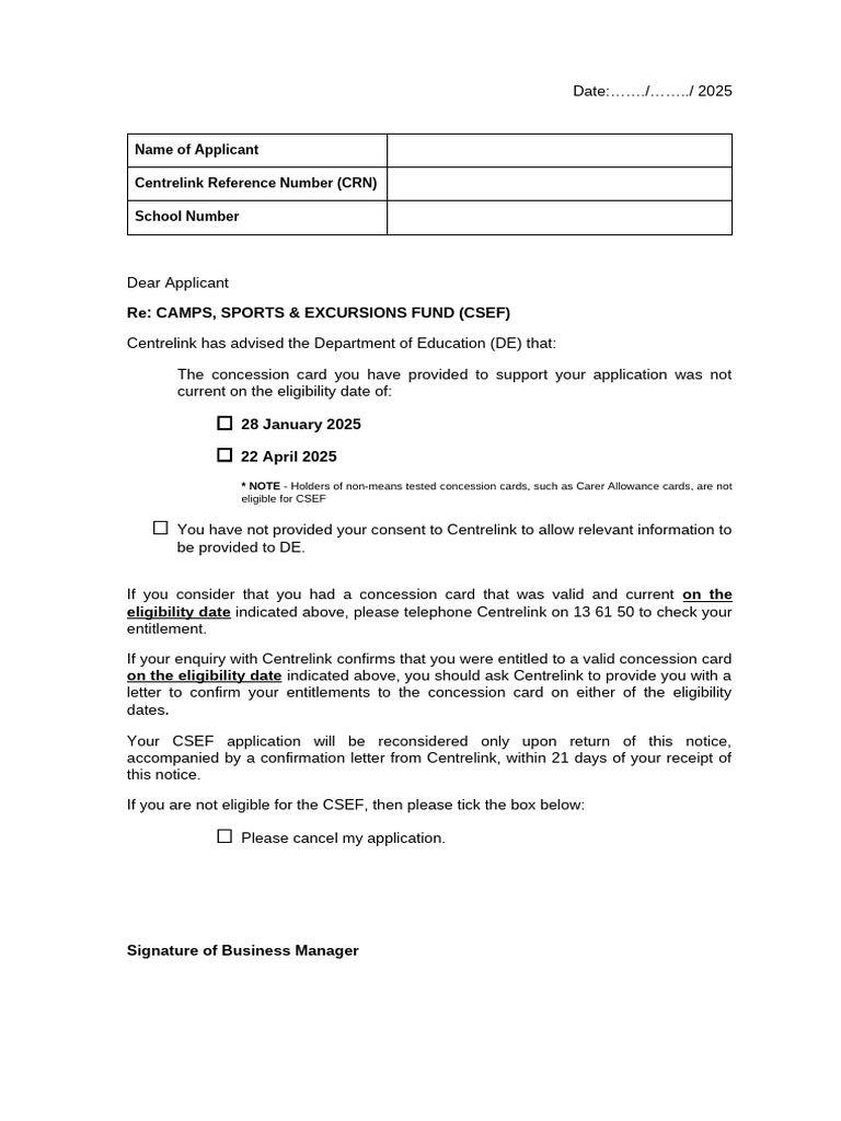 Csef Centrelink Error Proforma 1356 | PDF
