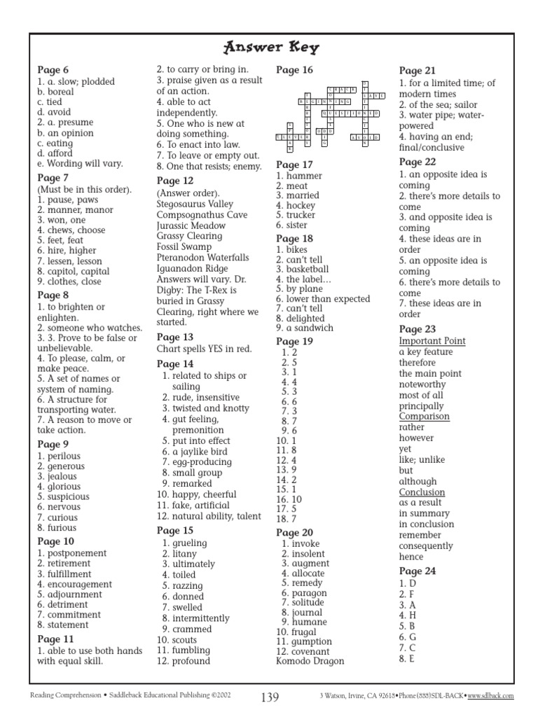 Answers - Reading - Comprehension - Skills - and - Strategies - Level ...