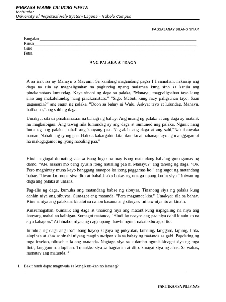 Pagsasanay Bilang 9 - X | PDF