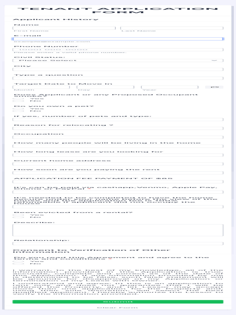 Tenant Application Form Template | PDF