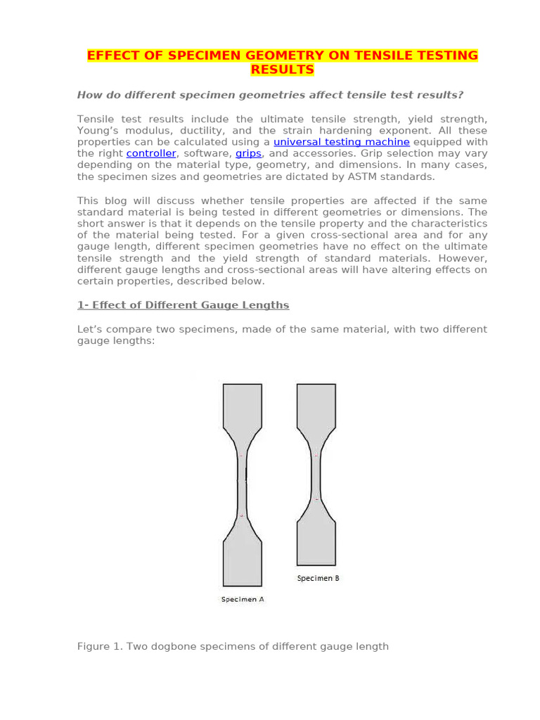 Effect of Specimen Geometry on Tensile Testing Results | PDF | Ultimate ...