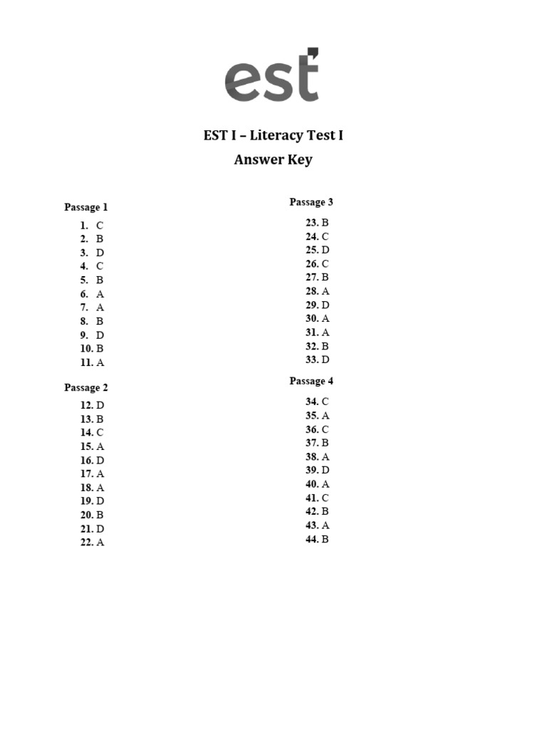 June 2022 EST Literacy Test Answers | PDF