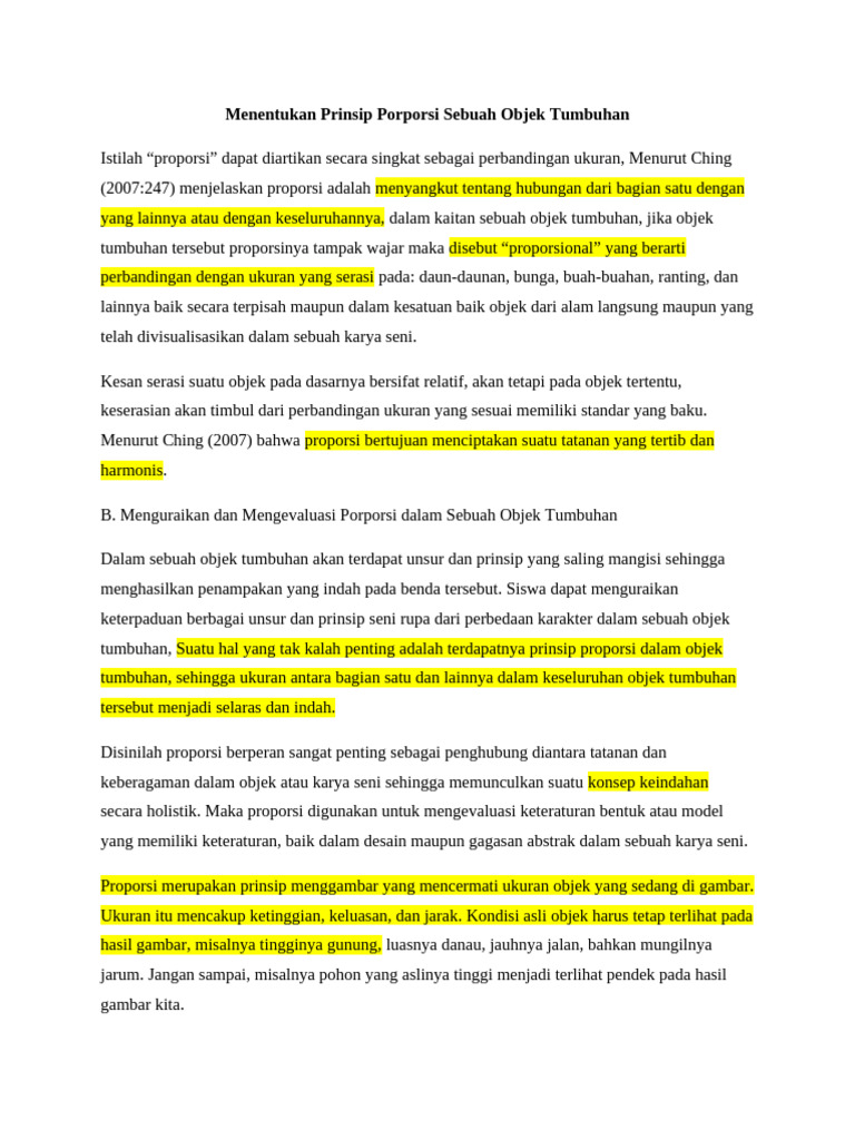 Prinsip Proporsi dalam Objek Tumbuhan | PDF