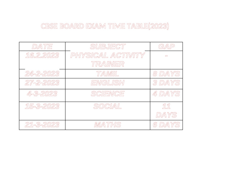 Cbse Board Exam Time Table | PDF